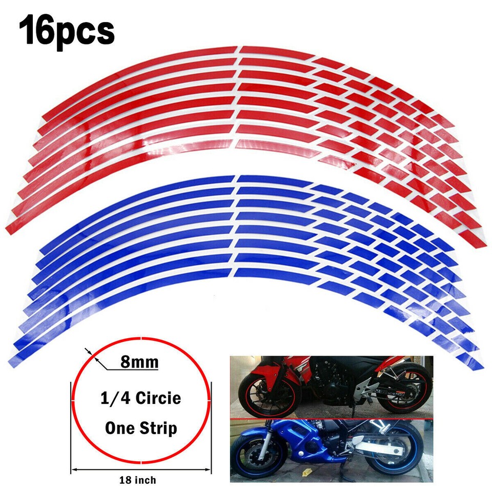 16x 17''/18'' Motorcycle Car Wheel Tire Sticker Reflective Rim Strips ...