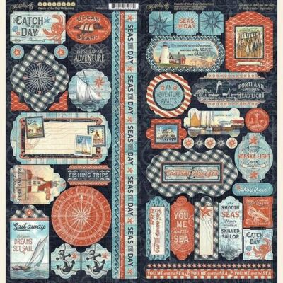 GRAPHIC 45 "CATCH OF THE DAY" 2 6X12 STICKER SHEETS OCEAN SEA SCRAPJACK ...