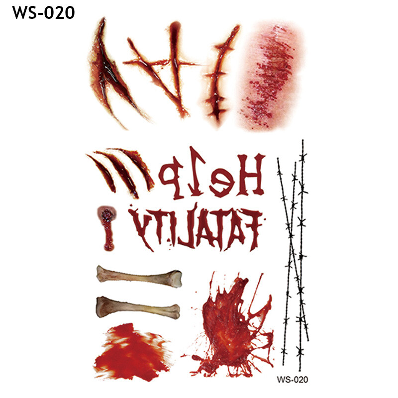 Horror Realistic Tattoo Stickers Halloween Cut Blood Stitches Wound ...
