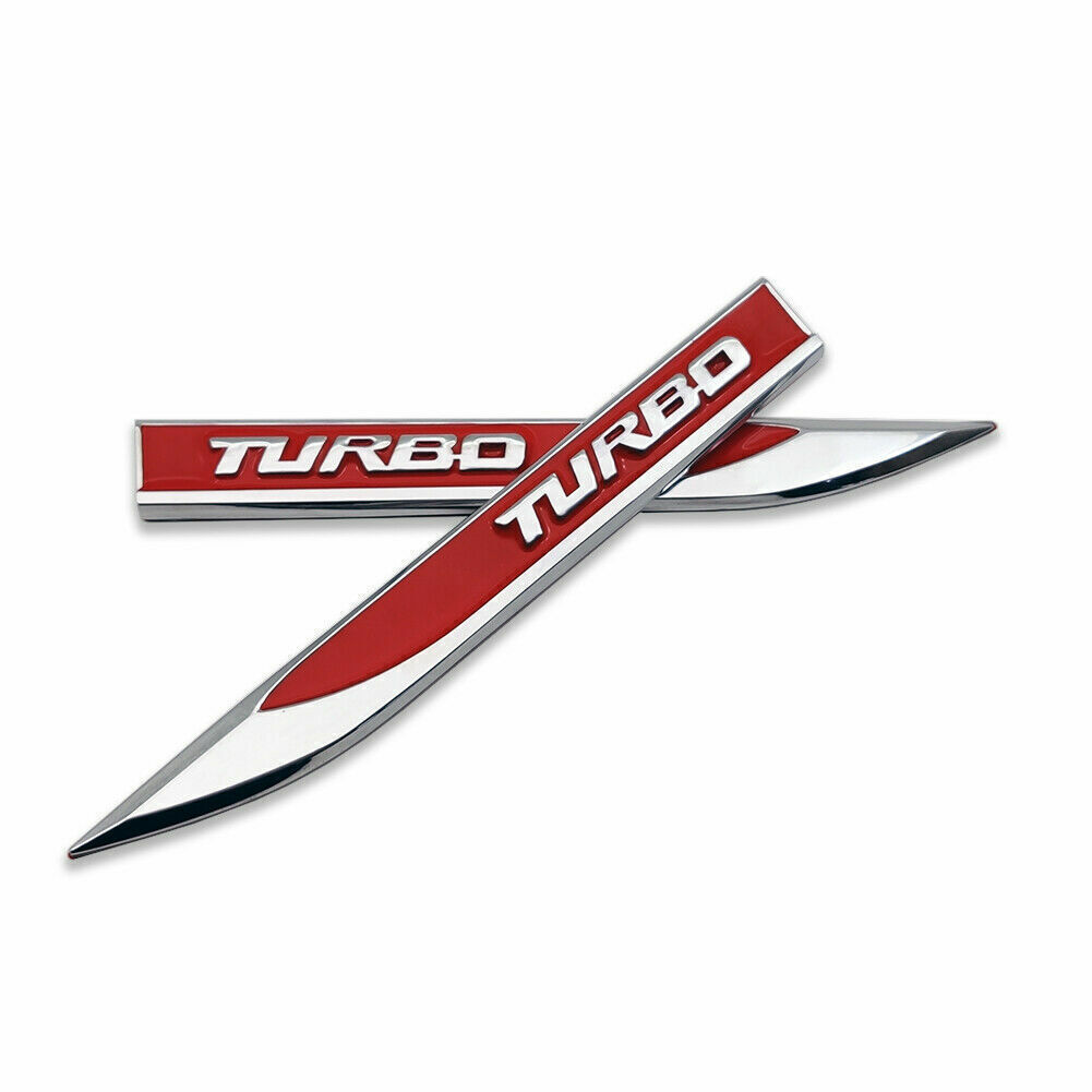 Pair Red 3D TURBO Logo Emblem Car Side Fender Badge Metal Sticker ...