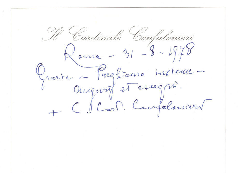 Carlo Confalonieri Signed Card 1978 / Catholic Cardinal / Autographed ...
