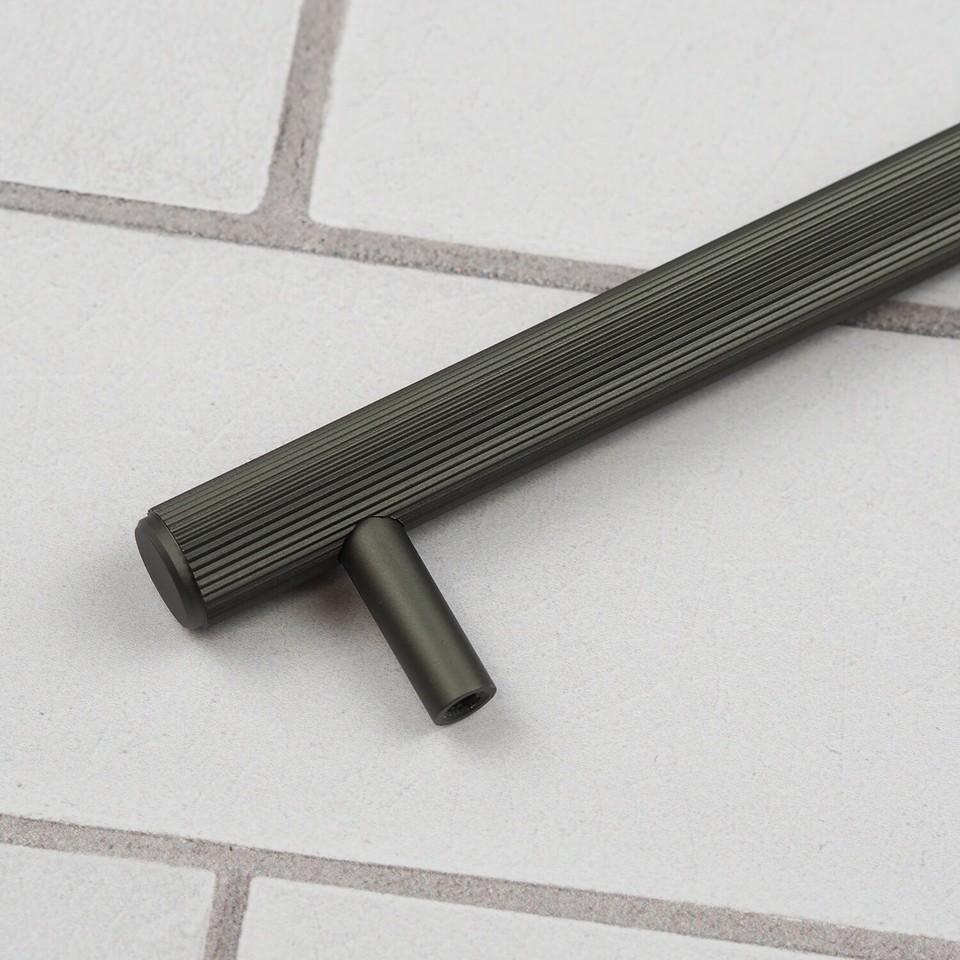 Dark Grey Kitchen Handles Reeded Knurled Grooved Cupboard Drawer Door ...