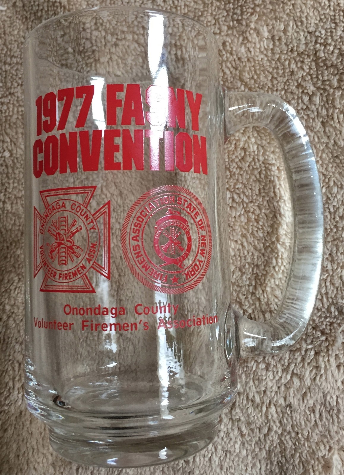 1977 New York State Firemen's Convention vintage glass beer mug ...