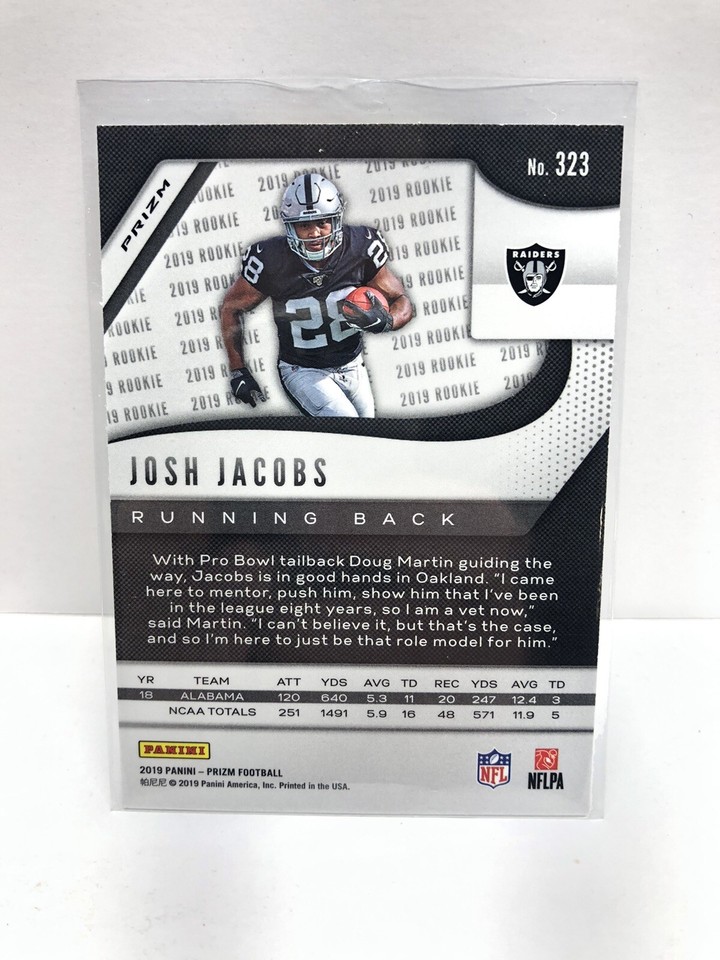 2019 Panini Prizm Josh Jacobs SILVER PRIZM Rookie Card RC #323 Raiders ...