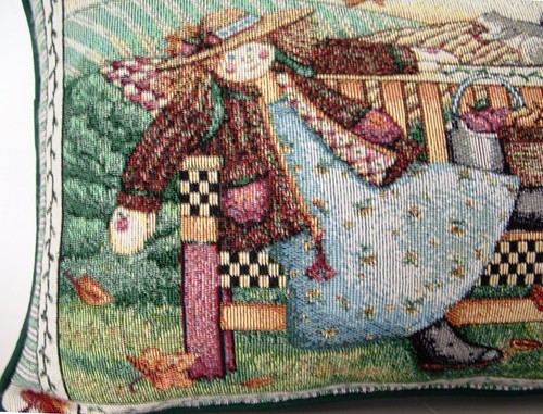 Debbie Mumm - Fall, Leaves, Girl, Bench, Patchwork Hillside Tapestry ...
