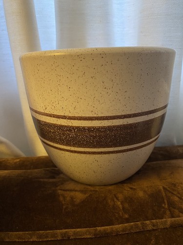Royal Haeger Pottery of Dundee Ivory Dark Brown Stripe Planter MCM Mid ...