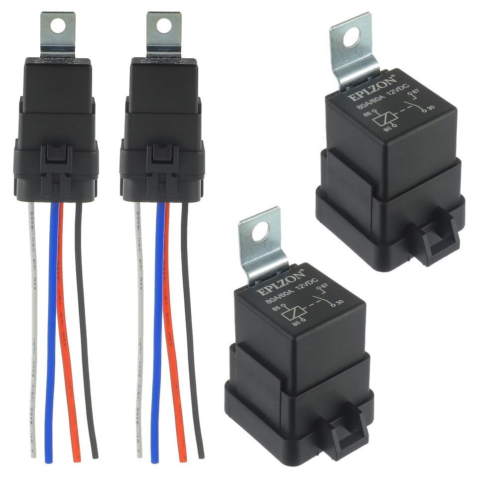 4 PIN 80/60 AMP 12V DC SPST Waterproof Relay Heavy Duty 14 AWG Tinned ...