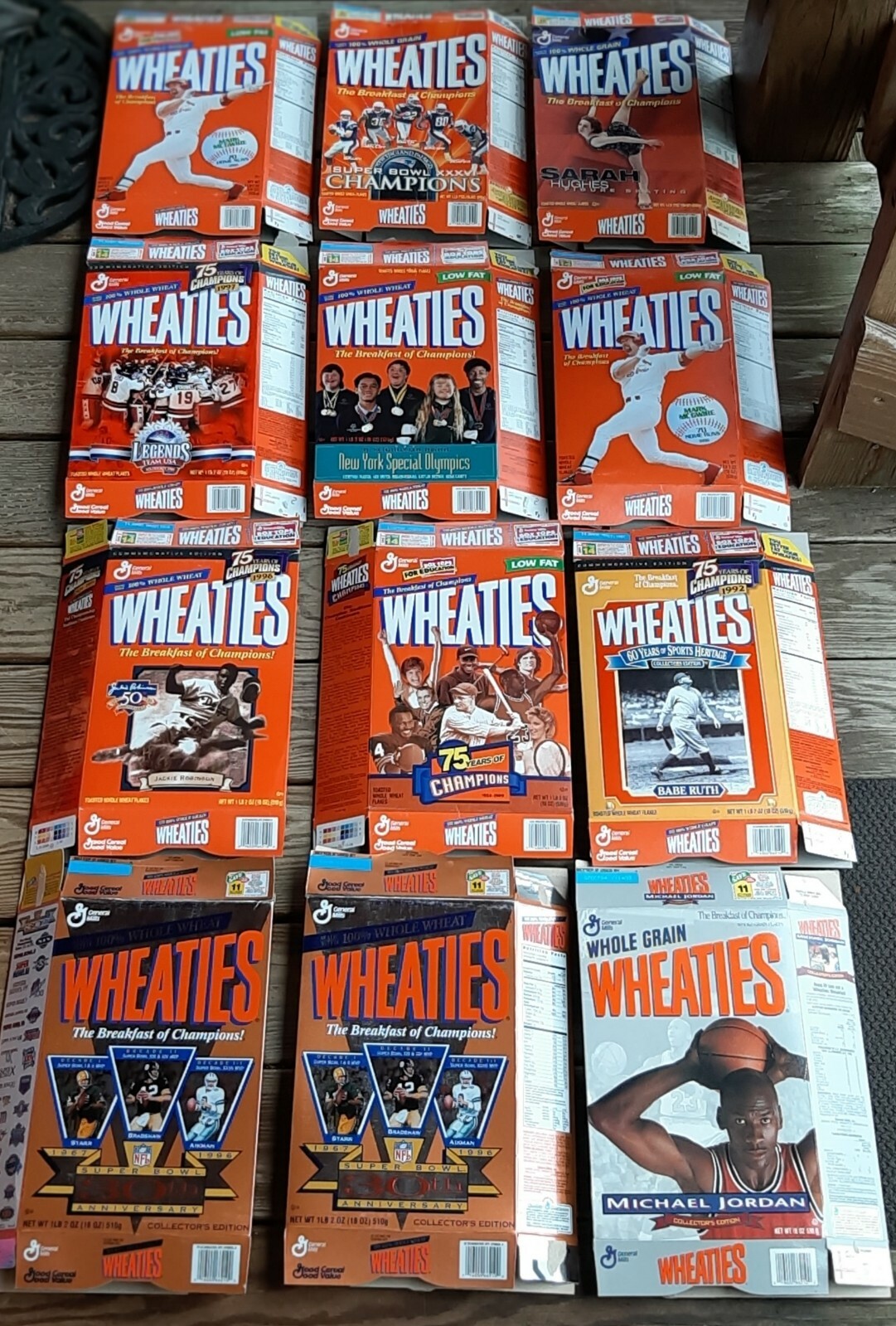 Lot of 12 Wheaties sports related boxes Jordan,McGuire, Olympics, NFL ...