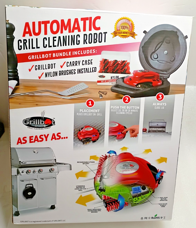 Grillbot Automatic Grill Cleaning Robot with Nylon Brushes, BBQ Red NEW ...