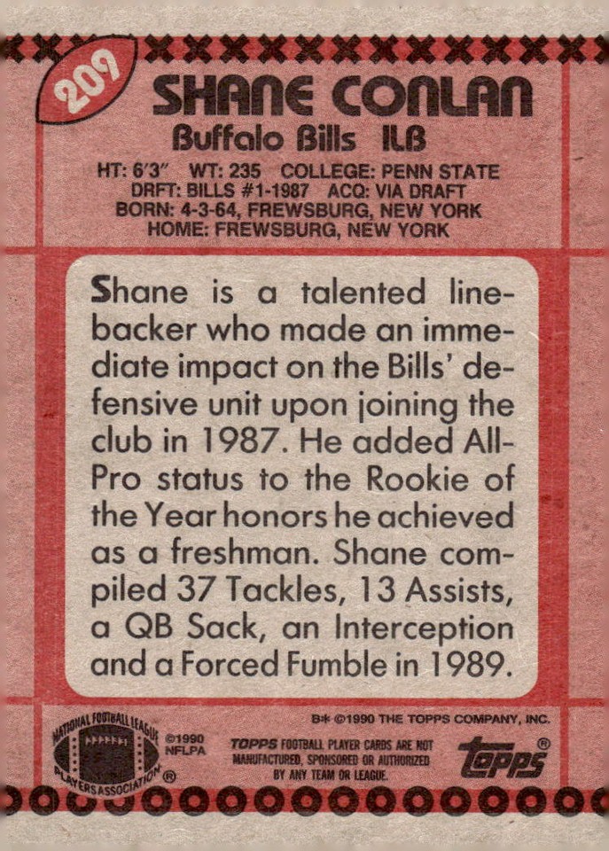1990 Topps #209a Shane Conlan - Buffalo Bills | eBay
