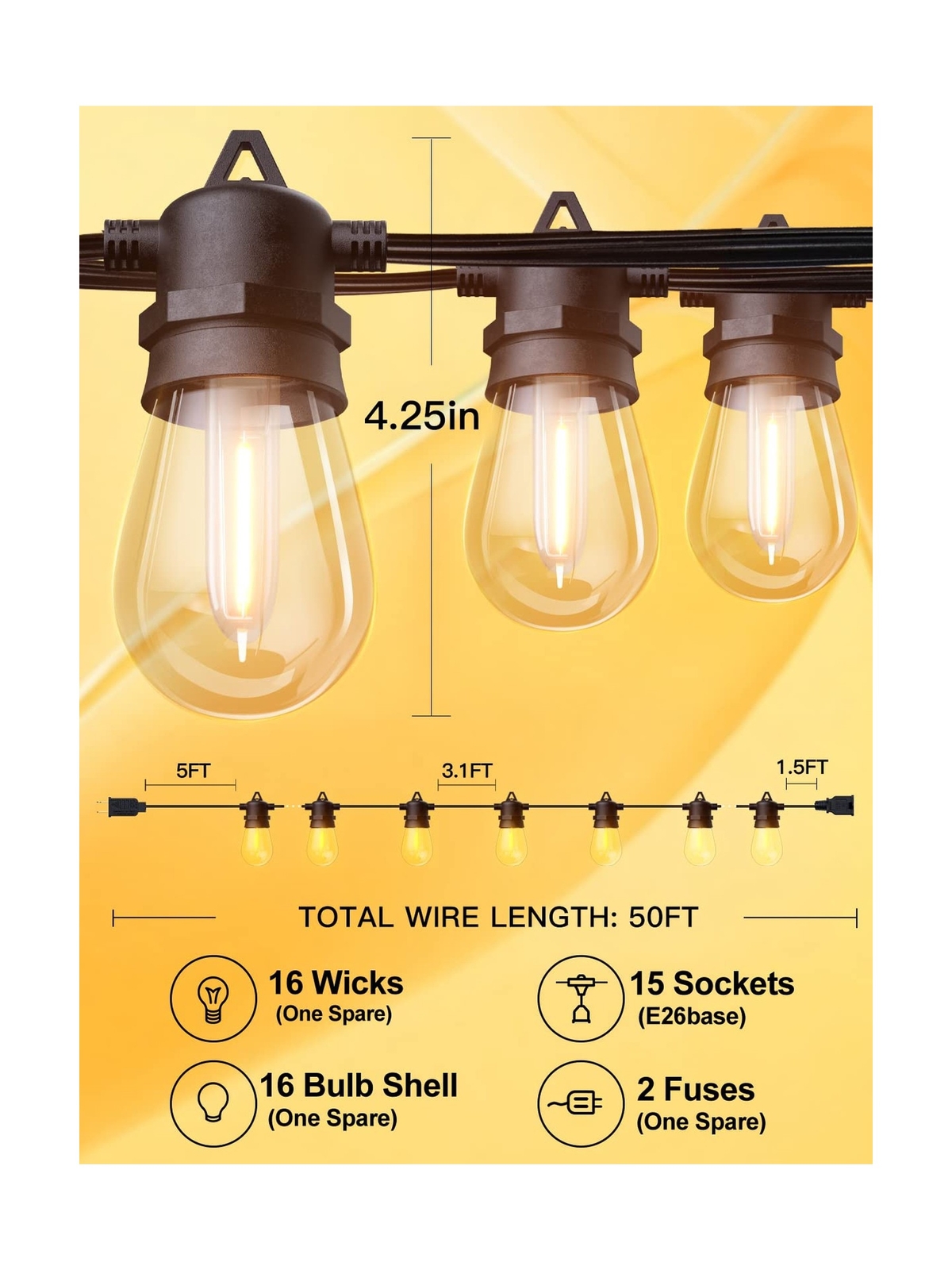 addlon 200FT(4-Pack*50FT) LED Outdoor String Lights with 64 Edison ...