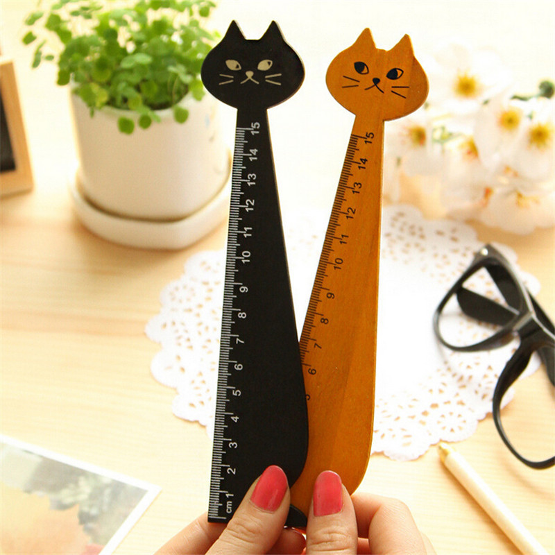 SE 1pcs Korea Kawaii Cute Cat Kitty Face Stationery Wood Ruler Sewing ...