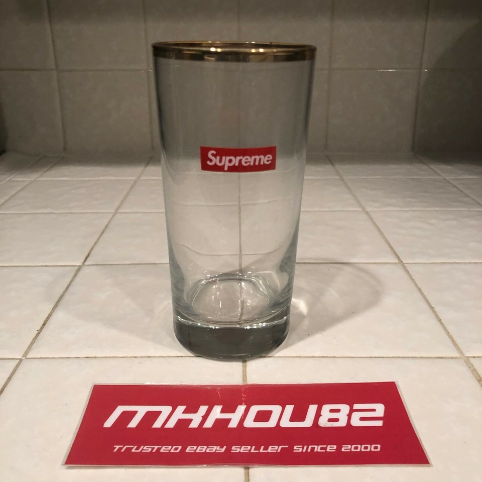 New Supreme Bar Glass Original Box Logo Cup Pint Gold Rim Fall Winter ...