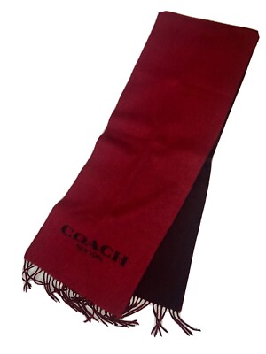 Coach scarf mens OSFM Wool Cashmere Black Red reversible Fringe Bottom ...