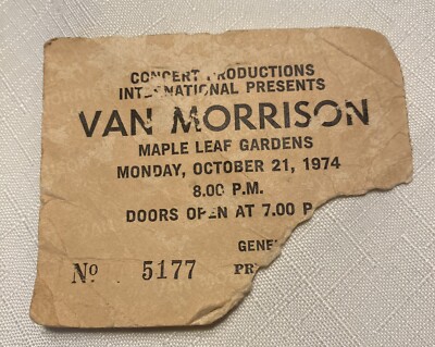 1974 Van Morrison ticket stub Mapleleaf Gardens, Toronto, Canada | eBay
