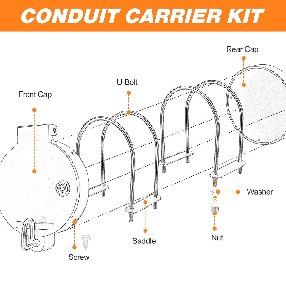 Silver Conduit Carrier Kit for 6" PVC Pipe Van SUV Rack Mount Ladder ...