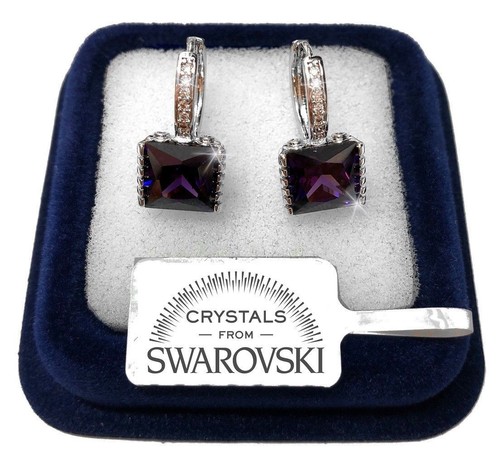 Boucles Punto Luce Carré Pl.oro Violet 18K avec des Cristaux Swarovski ...