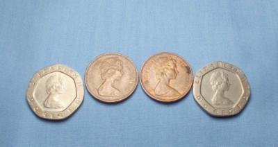 Four, Great Britain Coins, 1982 & 1983 20 Pence , 1982 & 1984 One Penny ...