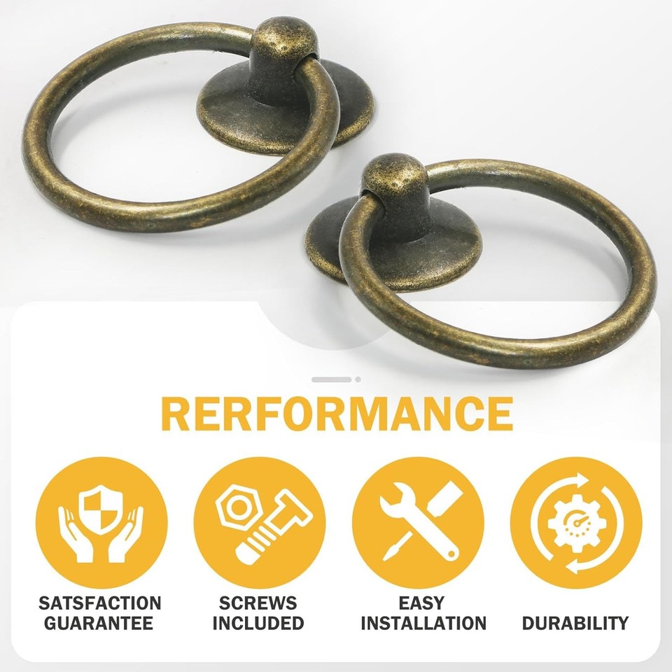 6Pcs Antique Brass Drop Ring Drawer Pulls, Vintage Cabinet Ring Handles ...