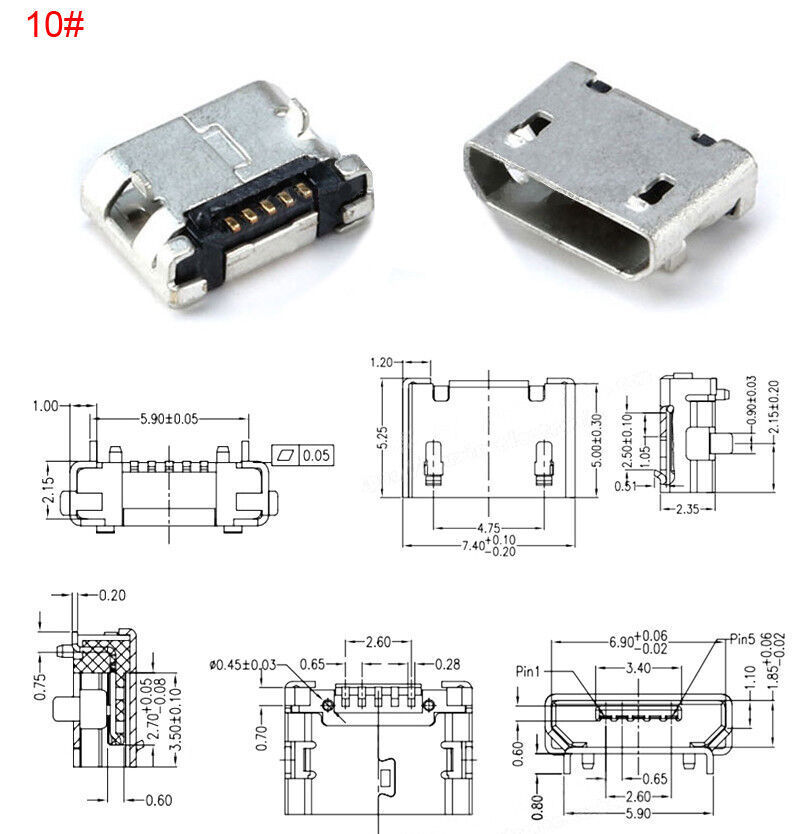 Mini Micro USB Type-B 5P Female Sockets DIP/SMT/SMD 5 Pin Jack ...