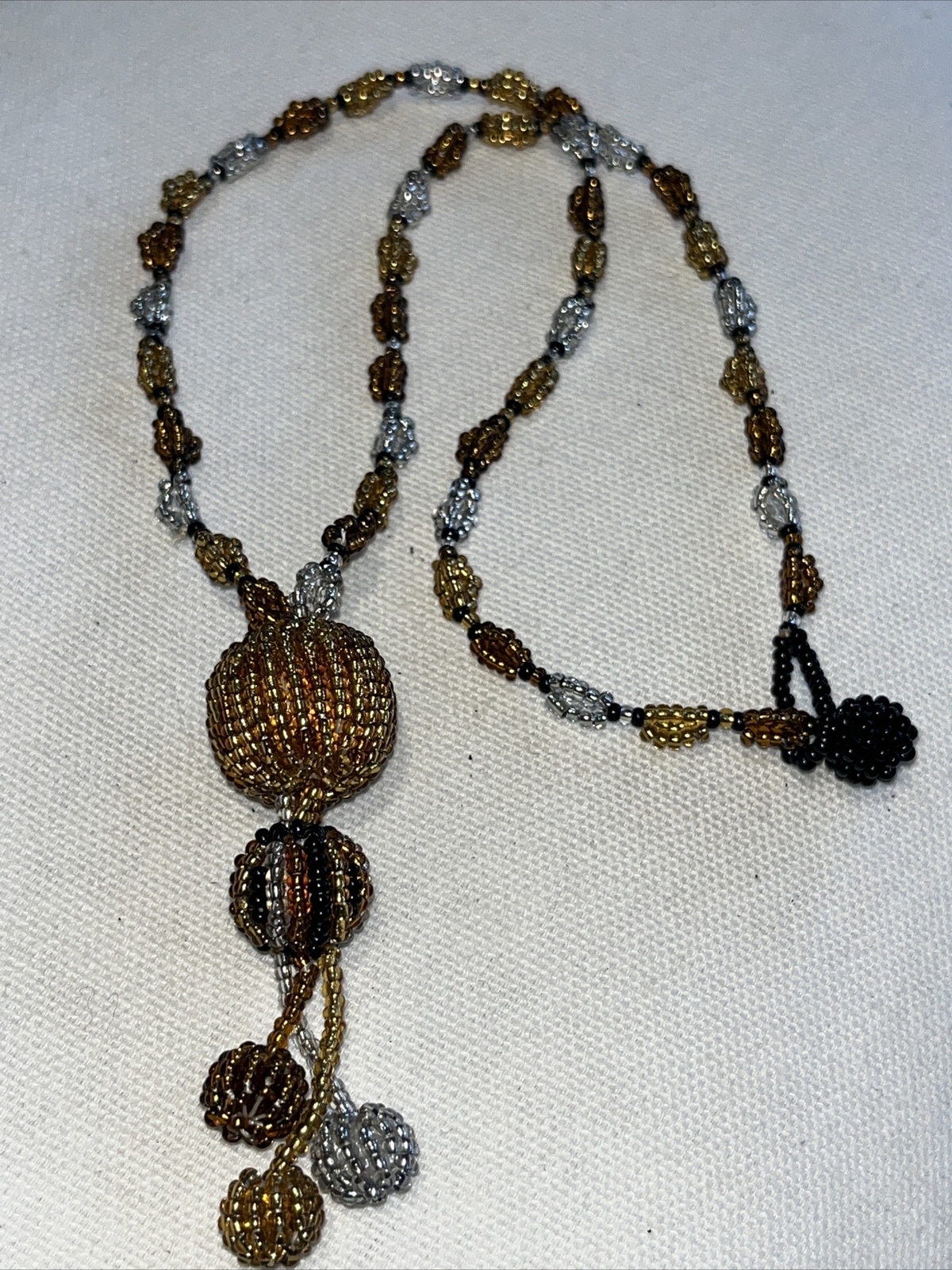 Gold, silver & black micro bead necklace with beaded pendent | eBay