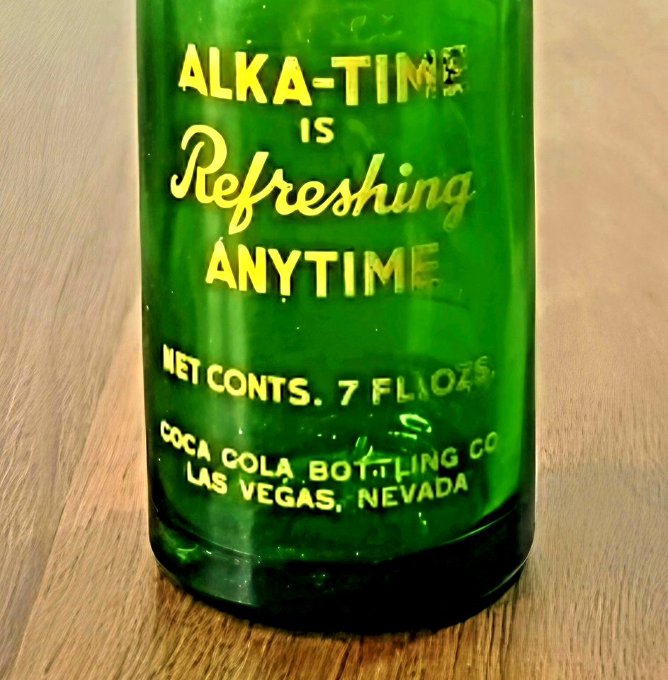 Alka-Time 7 Fl Oz Green Bottle ACL Label 1940's Las Vegas Coca Cola ...