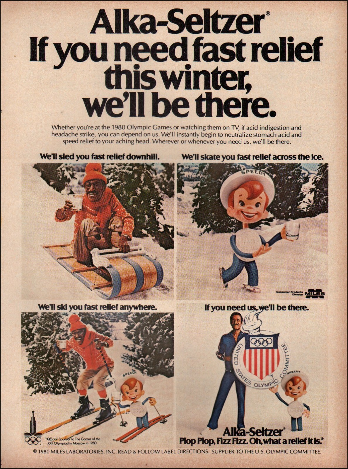 1980 Vintage ad Alka-Seltzer retro first-aid Olympic sponsor 12/03/23 ...