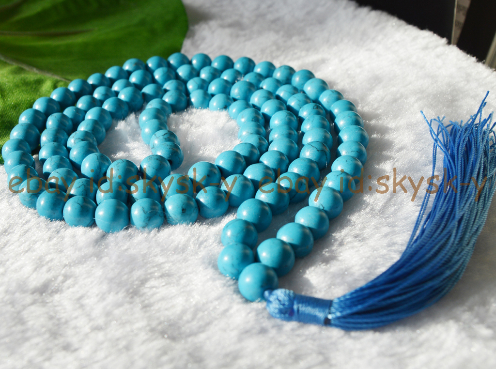 Tibet Buddhist 108 Turquoise Prayer Beads Mala Necklace Meditation ...
