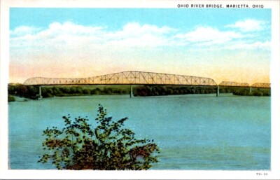 Vintage Postcard Ohio River Bridge Marietta Ohio OH White Border c1915 ...