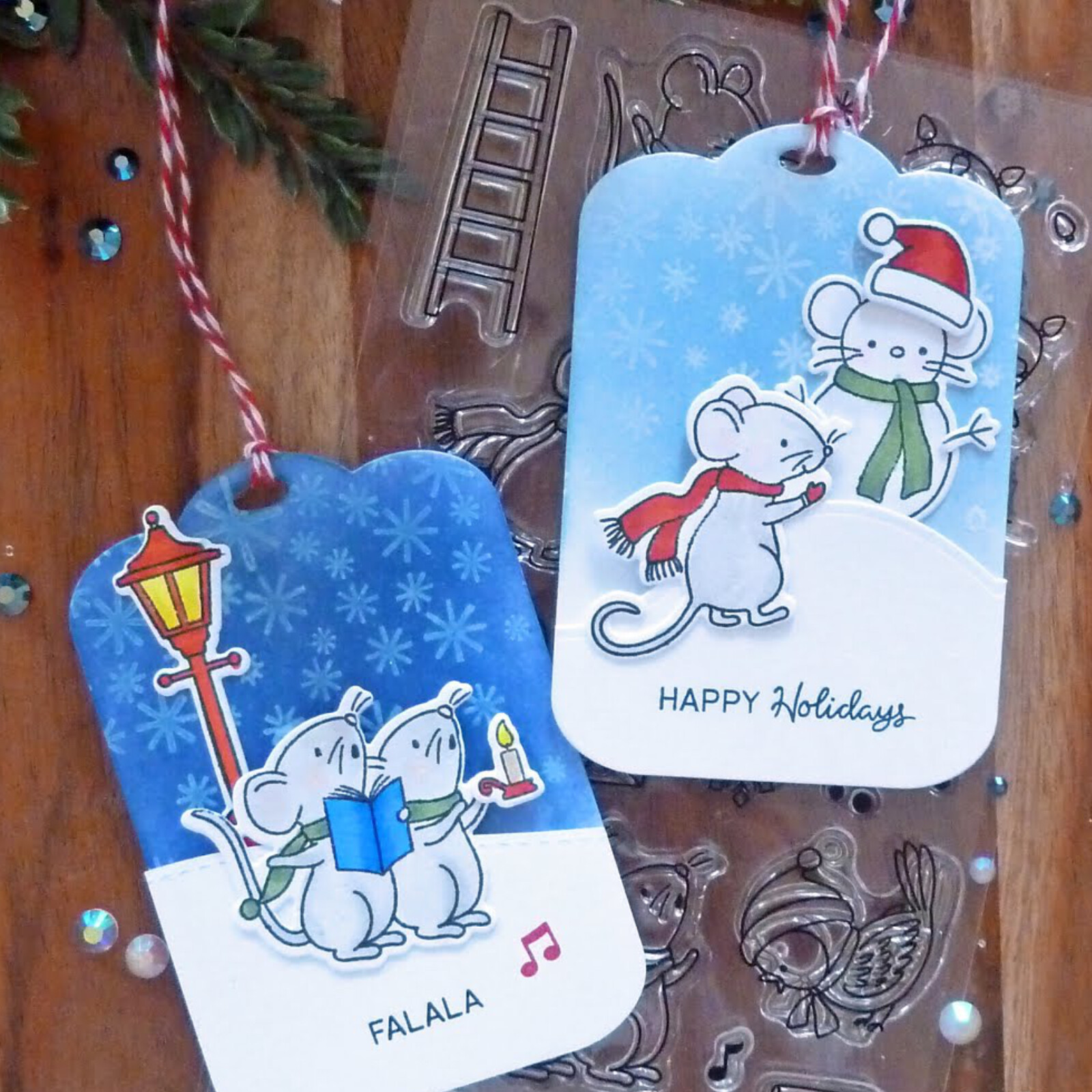 Holiday Winter Mice Stamps & Cutting Dies Set w Mailbox Bird Lights ...