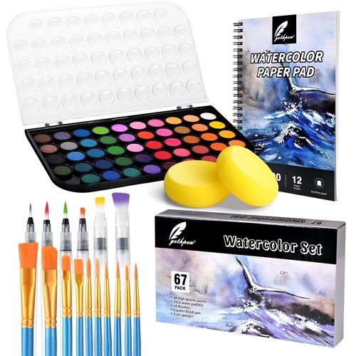 Watercolor Paint Set 48 Color Watercolor with 10 PCS Nylon Brushes6 PCS ...