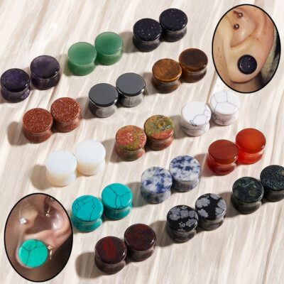 2Piece Natural Stone Ear Gauges Ear Plugs Earlets Double Flared ...