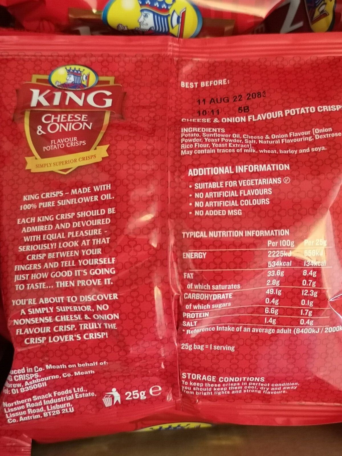 King Crisps 30X25G pack box also a packet of Mikado Biscuits biscuits ...