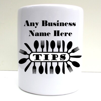 PERSONALISED CAFE RESTAURANT FOOD TIP JAR TIP POT PRINT CERAMIC MONEY ...