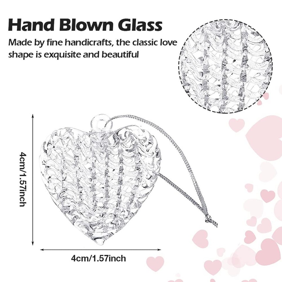 24 Pieces Heart Shape Christmas Glass Ornaments Set, Clear Crystal ...