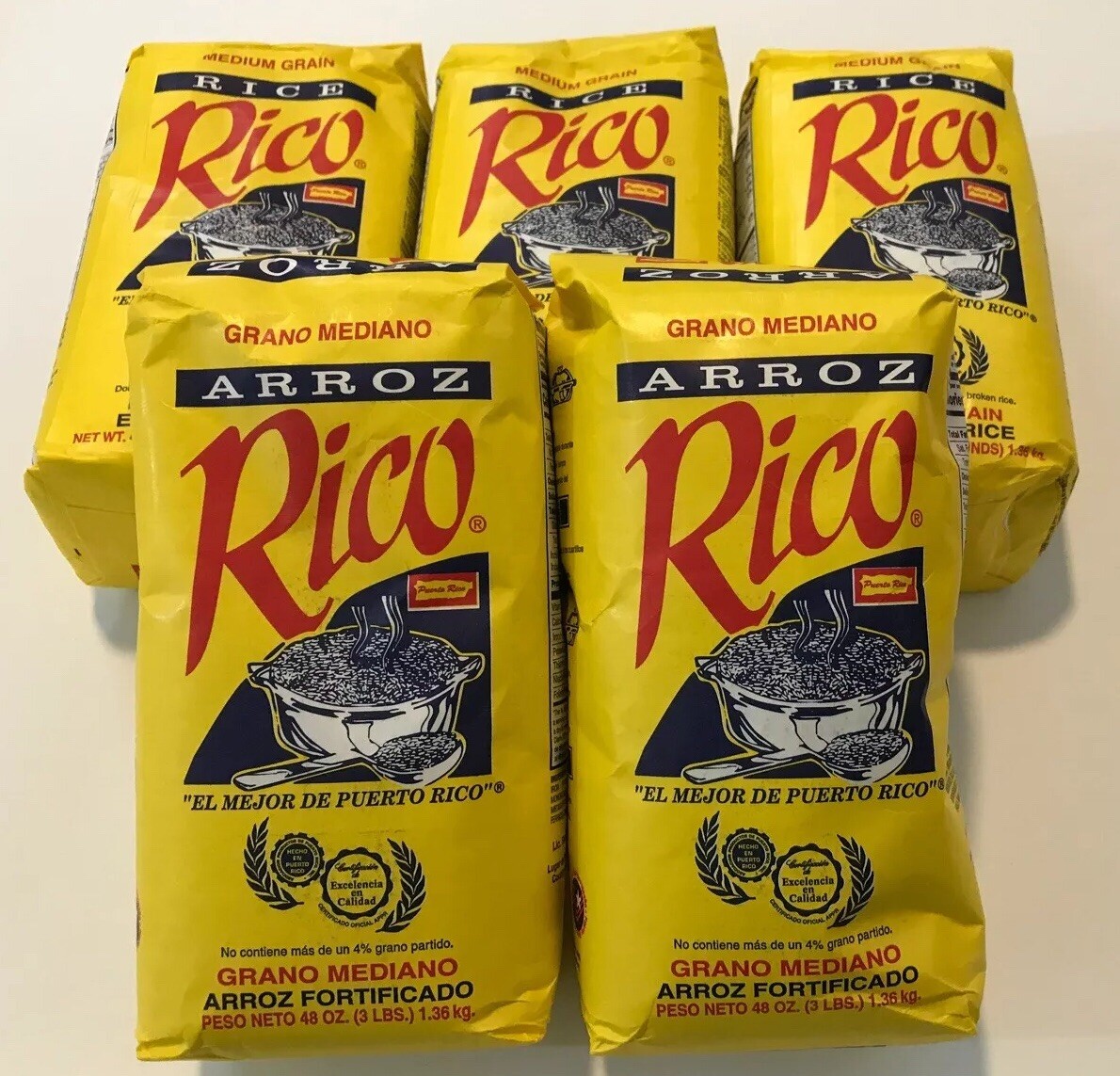 Arroz Rico Grano Mediano, Puerto Rican Rice 5 Bags X 3 lb each. "El ...