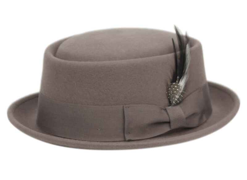 Men's Pork Pie 100% Wool Felt Small Brim Round Top Fedora Adjustable ...