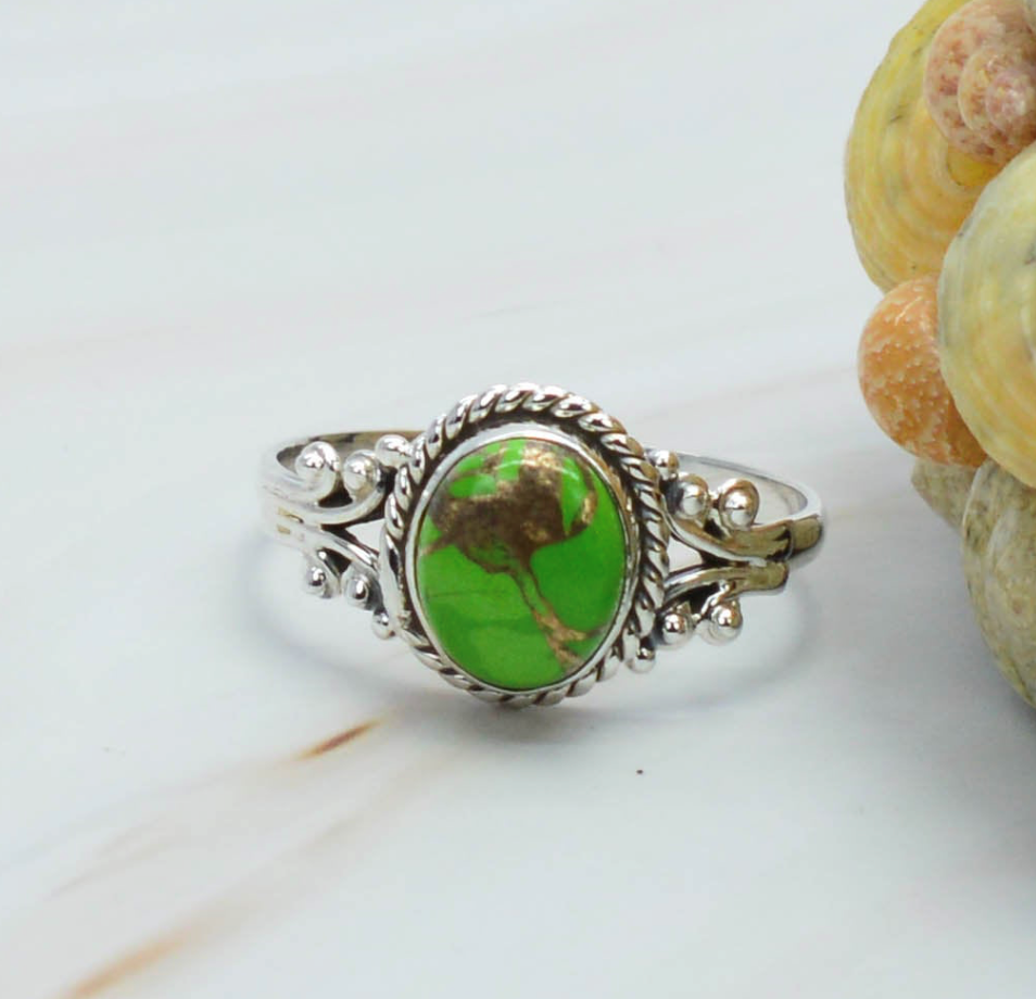 Green Copper Turquoise Ring 925 Sterling Silver Handmade Jewelry All ...