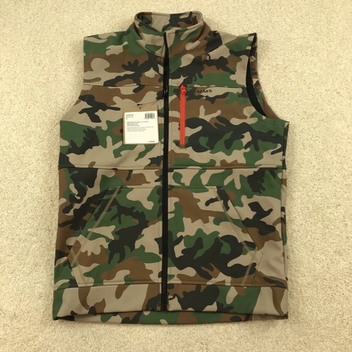 Simms Rogue Fishing Full Zip Vest Mens Medium Softshell Woodland Camo ...