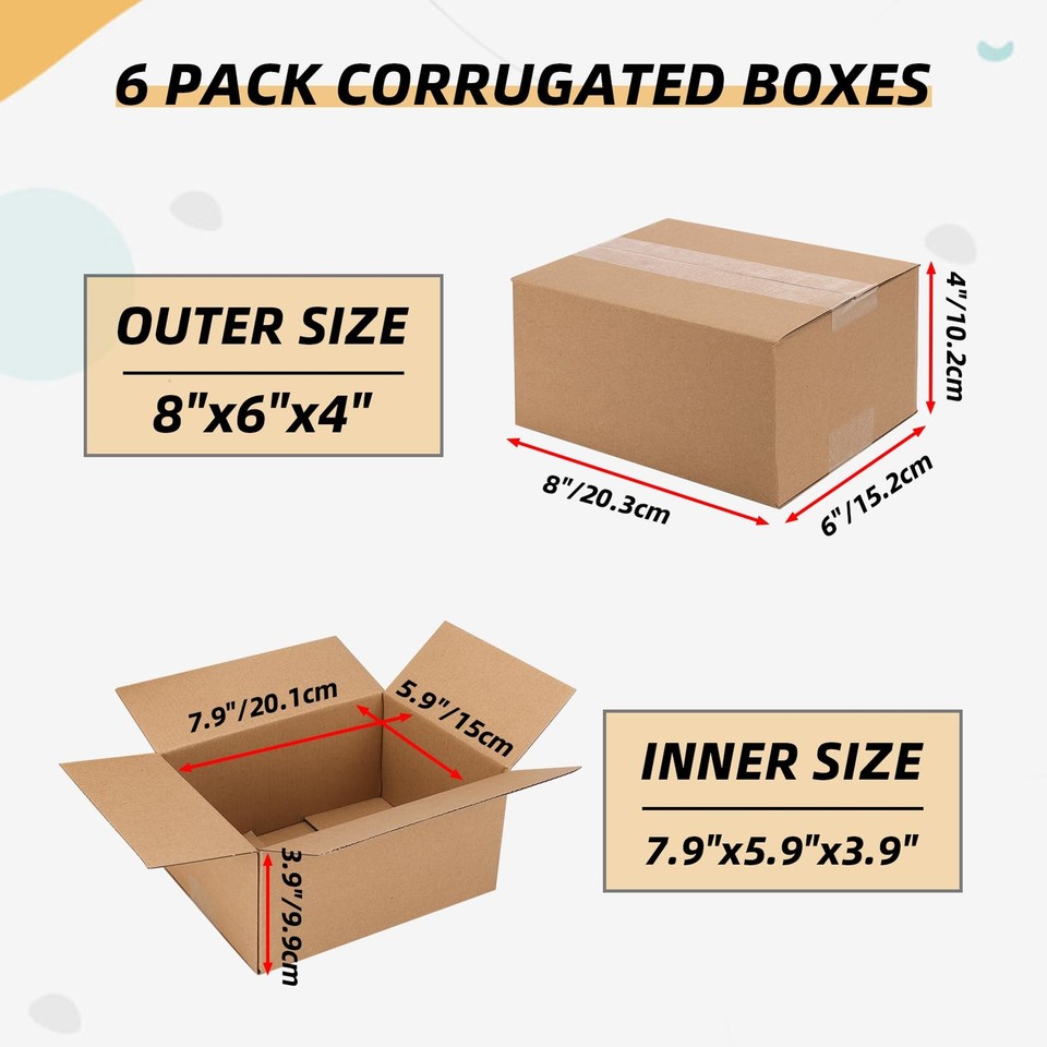 Shipping Boxes Mailers 8x6x4 inches Corrugated Cardboard Small Packing ...