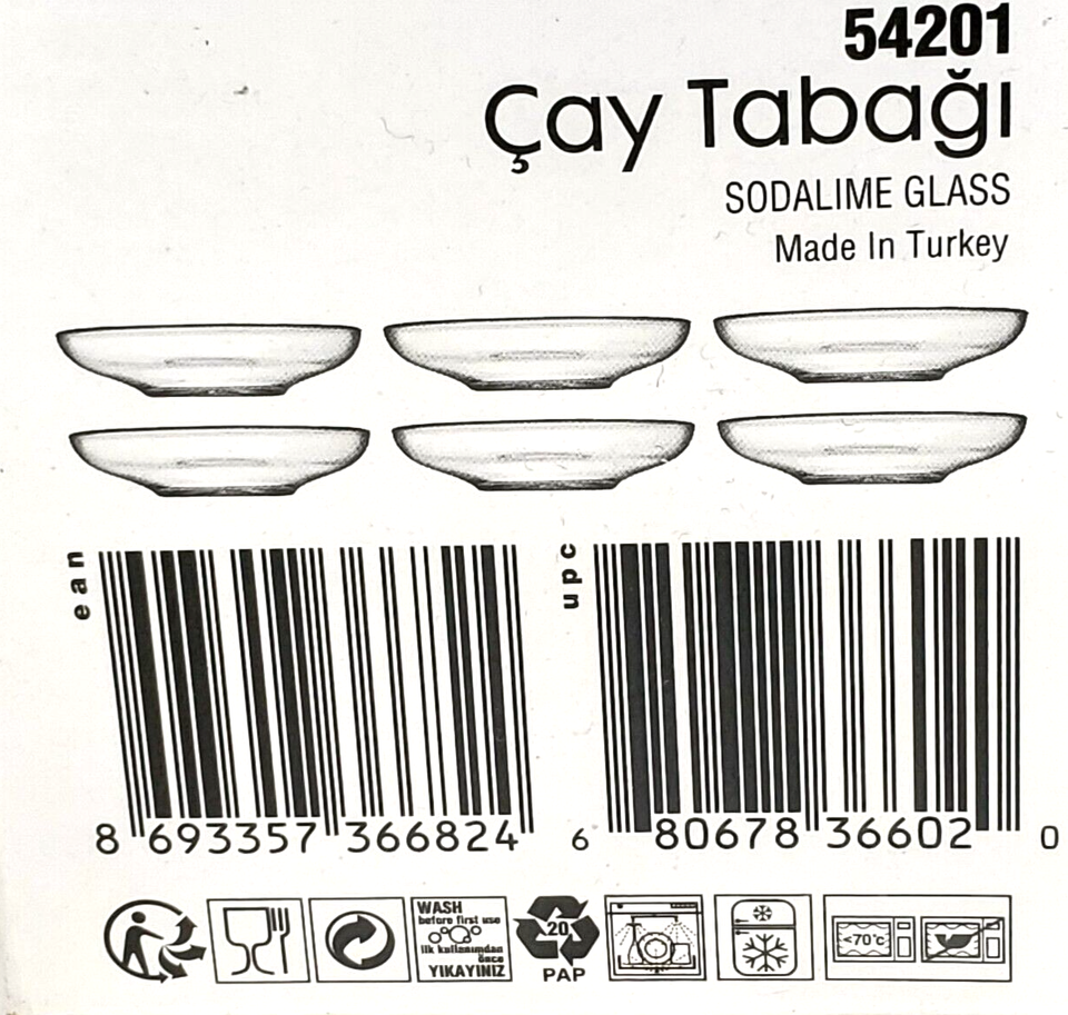 Set of 6 - Pasabahce CAY TABAGI SodaLime Glass, Clear Tea Glass Plate ...