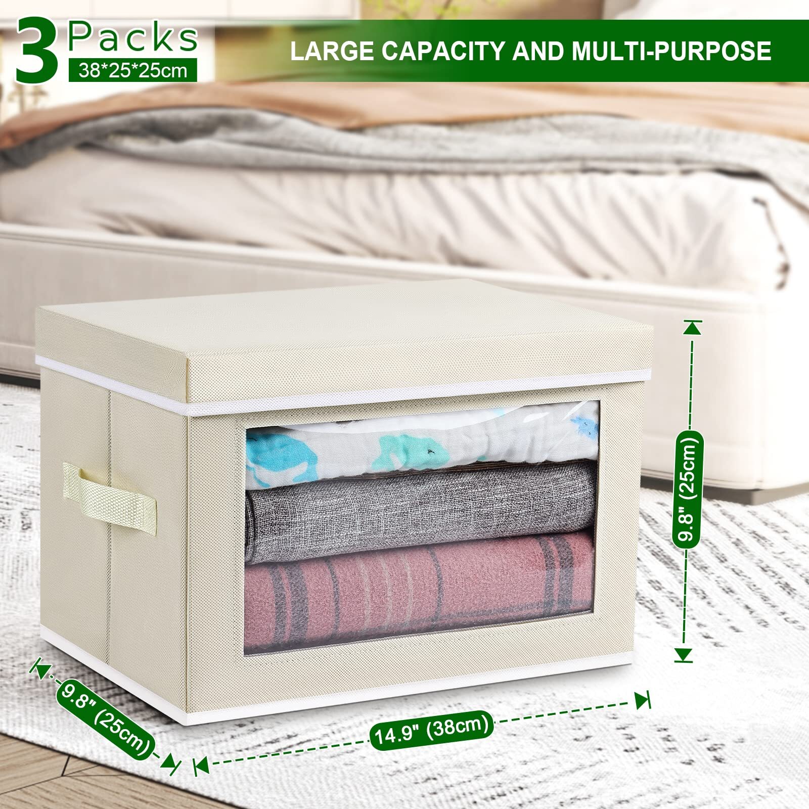 Fabric Storage Bins With Lids Storage Cubes With Window Decorative ...