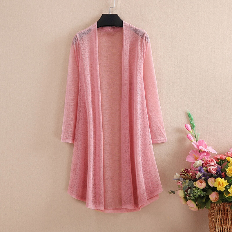 Women Sheer Cardigan Midi Ice Silk Mesh Coat Jacket Summer Beach ...