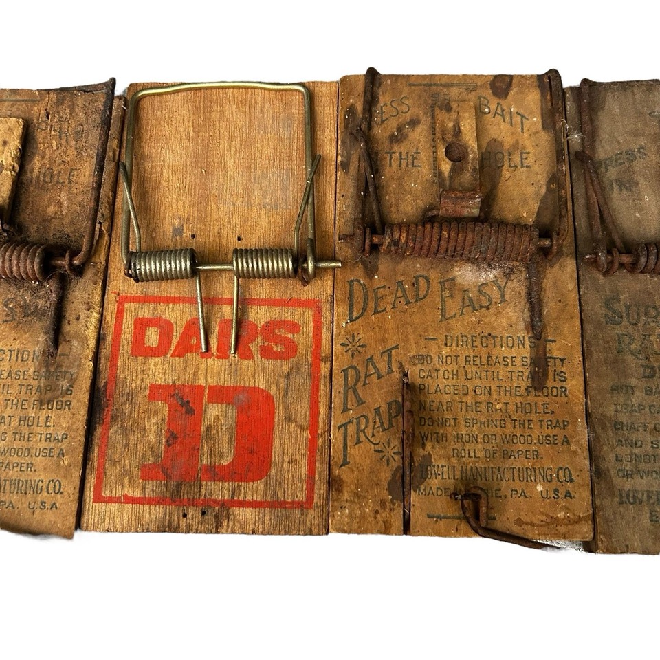 Lot Of 11 Early Wood Spring Rate Traps With Great Advertising | eBay