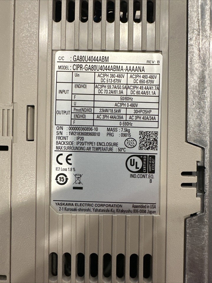 Yaskawa GA800 GA80U4044ABM 380-480V 3PHASE 44A/39A | eBay