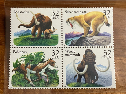 Mastodon Saber Tooth Eohippus 32c USA Stamps Block 3077-3080 ...