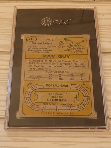 1974 Topps Ray Guy Rookie Football Card #219 Oakland Raiders SGC 7 NM ...