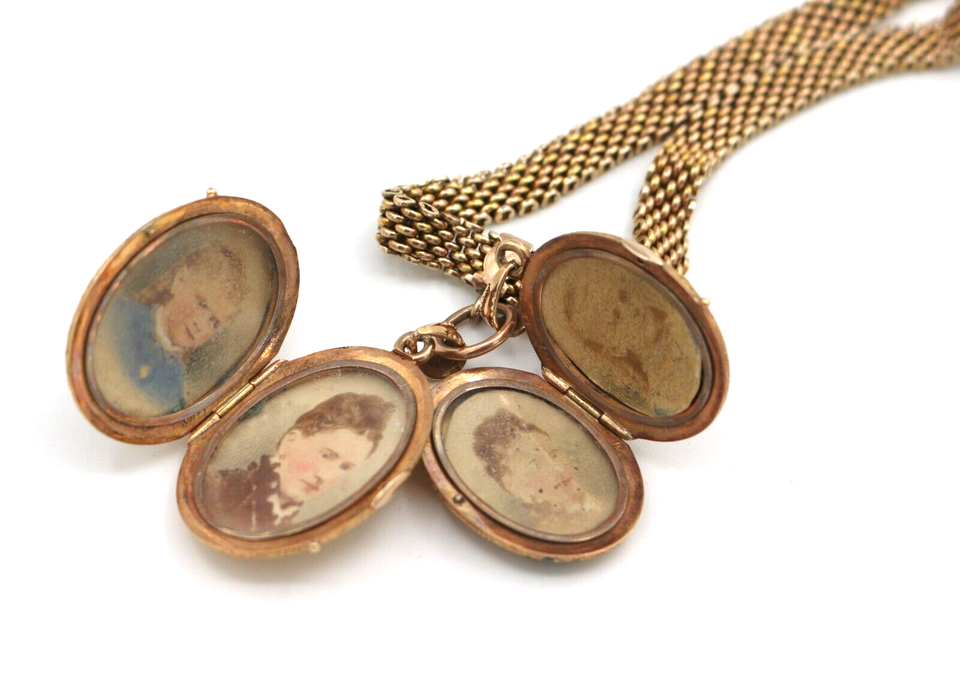 Antique Victorian 10k Gold Chain Enamel Picture Locket Pendant Necklace ...