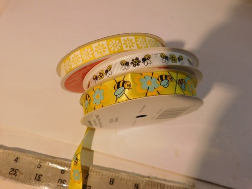 Honey Bee Ribbon Lot - Yellow and white ribbon - 3 different ribbons ...