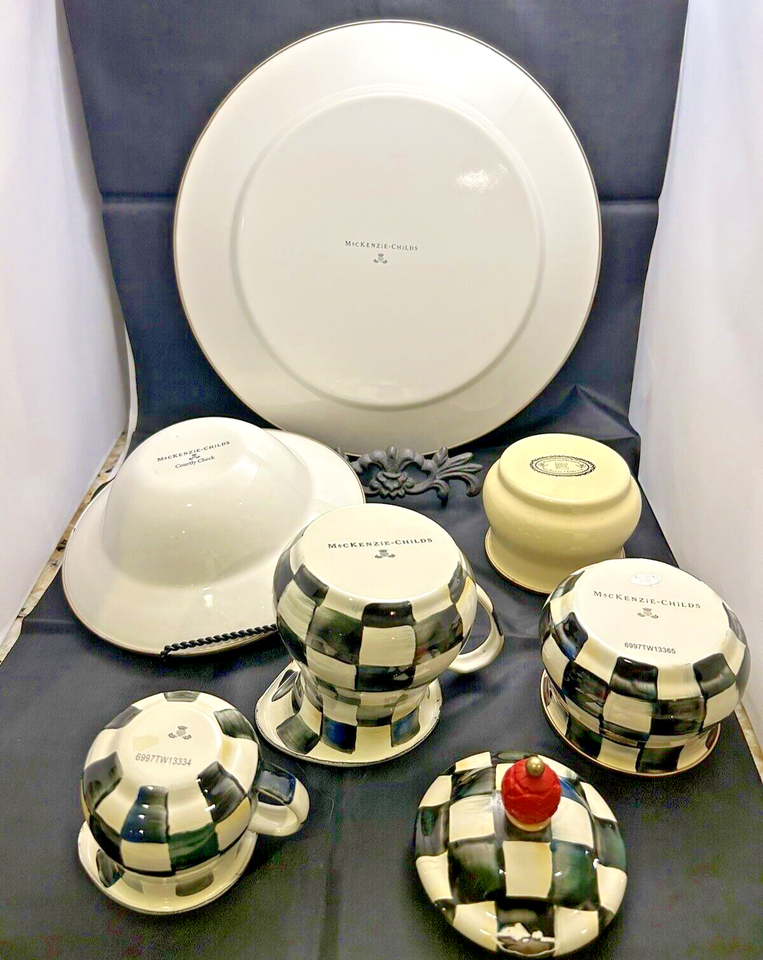 Mackenzie-Childs Courtly Check Serving Pieces and Yellow Enamel Lot | eBay